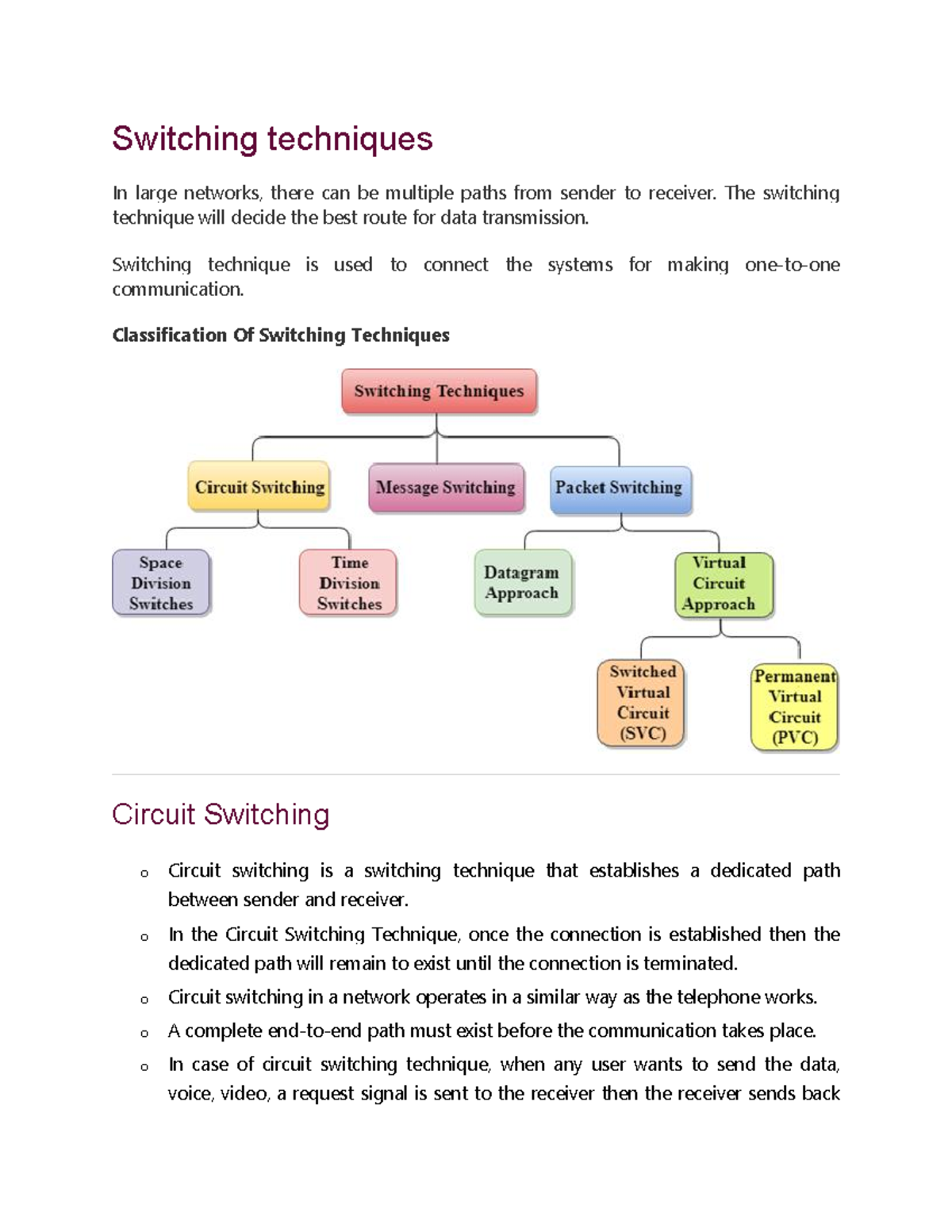 Switching Techniques in Large Networks: Overview and Analysis - Studocu