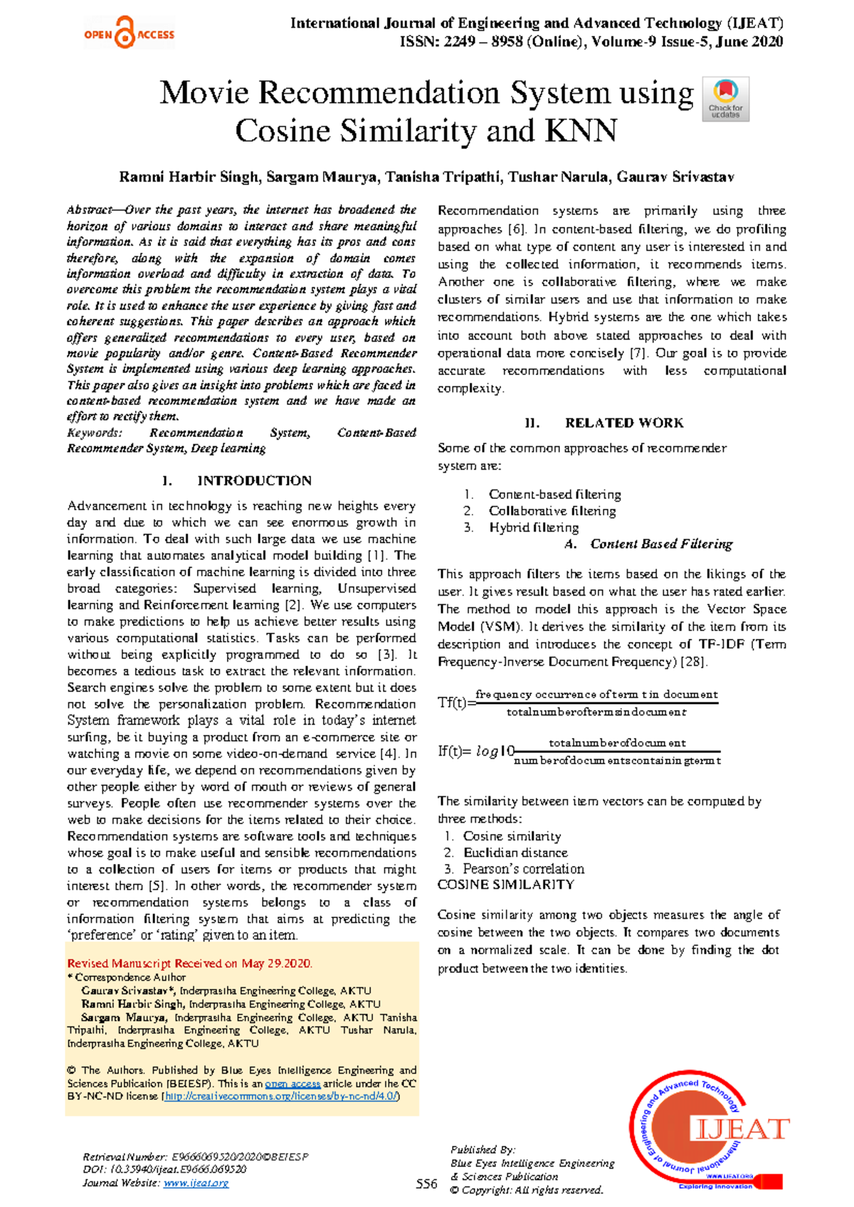 Movie Recommendation System using cosine similarity and knn 2020 ...
