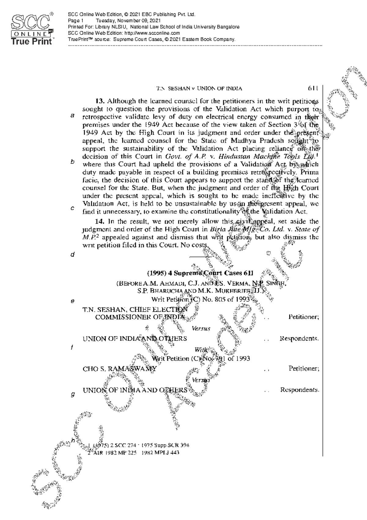 T.N. Seshan v Union of India, (1995) 4 SCC 611 - TruePrint™ source ...