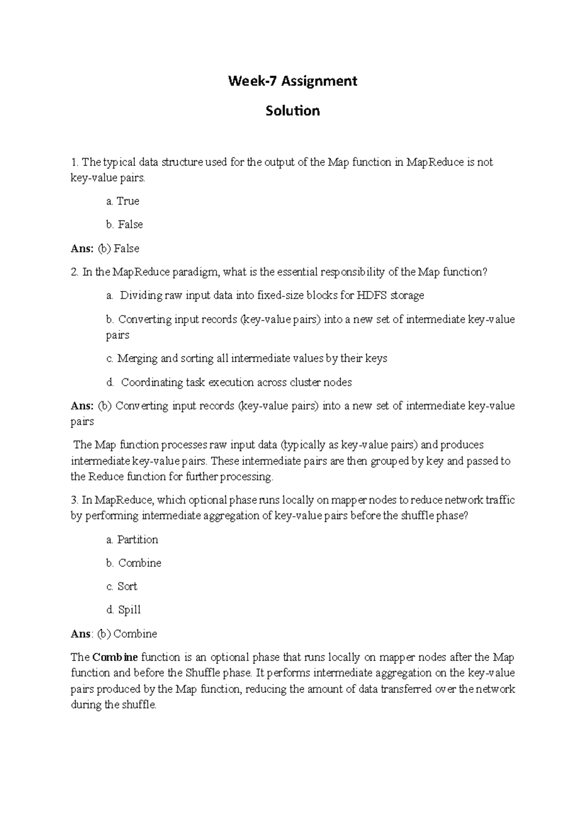 Week 7 Assignment Solutions: MapReduce & IoT Concepts - Studocu