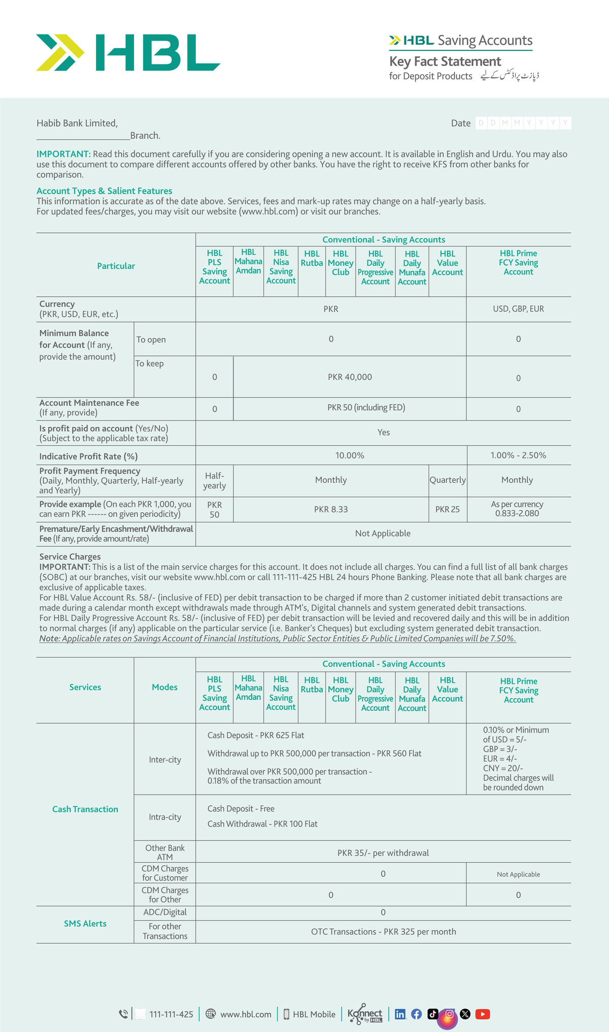 KFS for HBL Conventional Saving Accounts - May 2026 - Studocu