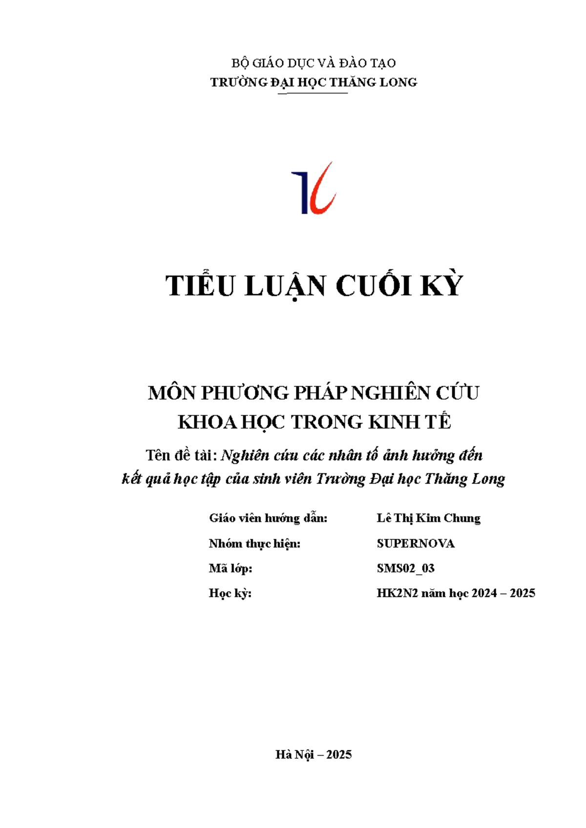 Tiểu Luận Cuối Kỳ: Nhân Tố Ảnh Hưởng Đến KQHT Sinh Viên TDL - SMS02_03 ...