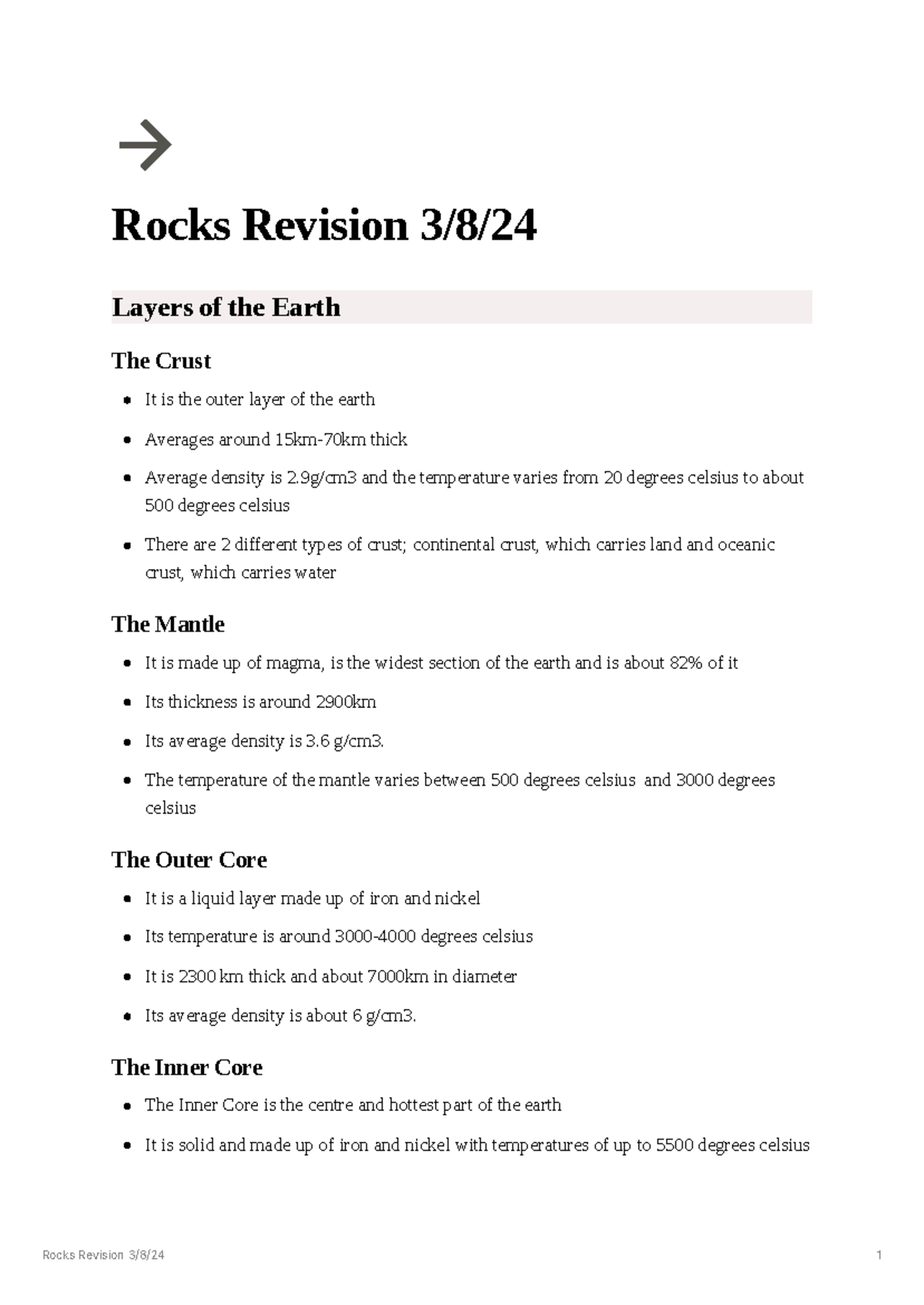 YEAR 8 Rocks Revision: Layers of the Earth and Rock Types - Studocu