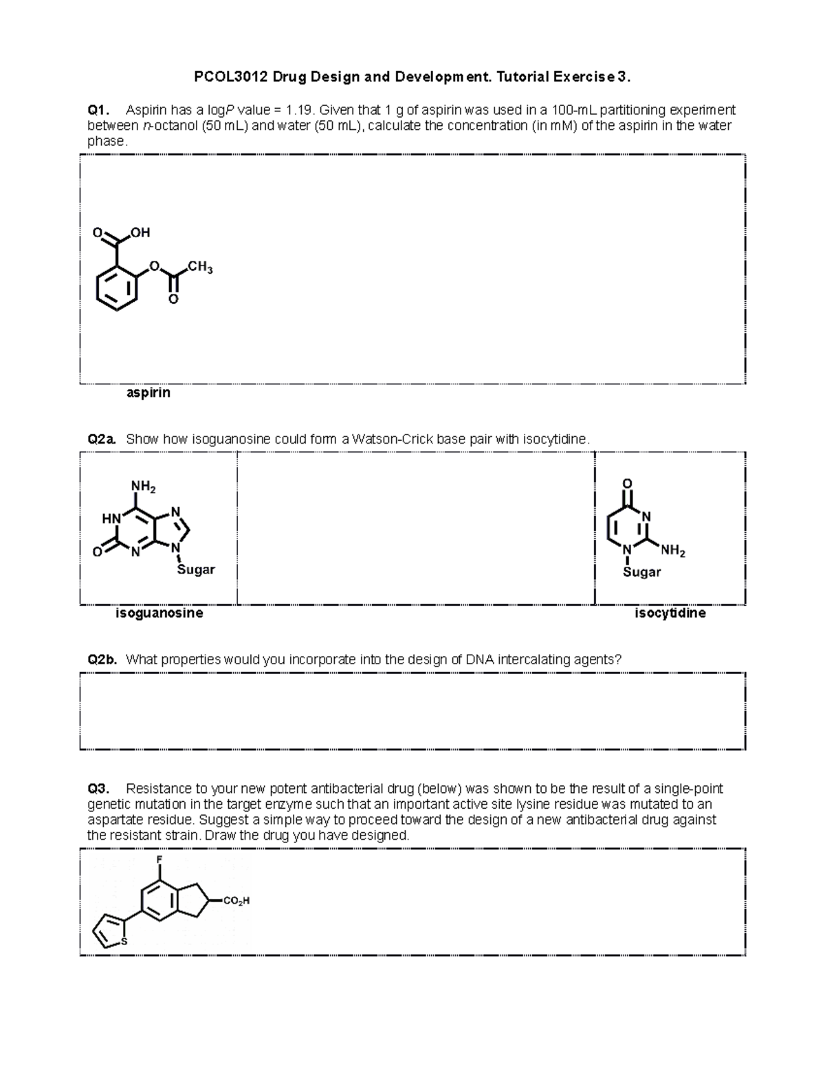 PCOL3012 Tutorial Worksheet 3 2021 - PCOL3012 Drug Design and ...