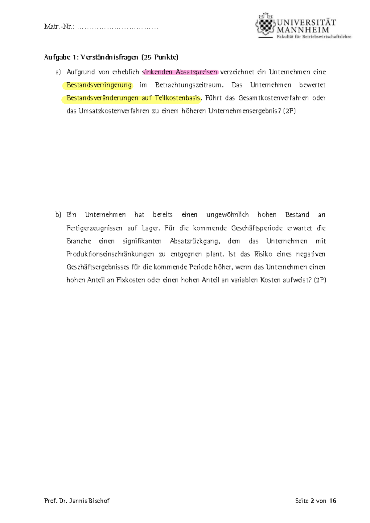 Aufgabe 1: Verständnisfragen und Lösungen zur FSS 2017 Klausur - Studocu
