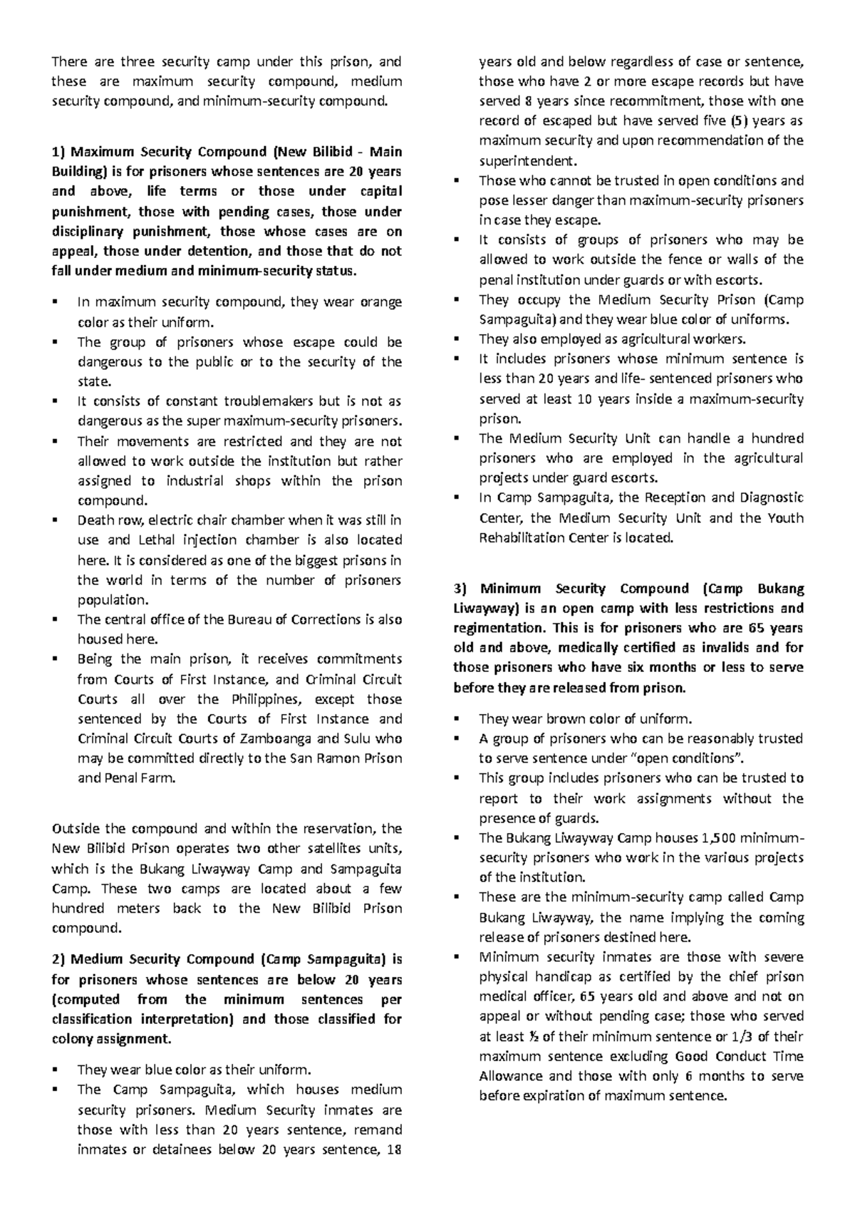 COAD - Overview of Security Compounds in Philippine Prisons - Studocu