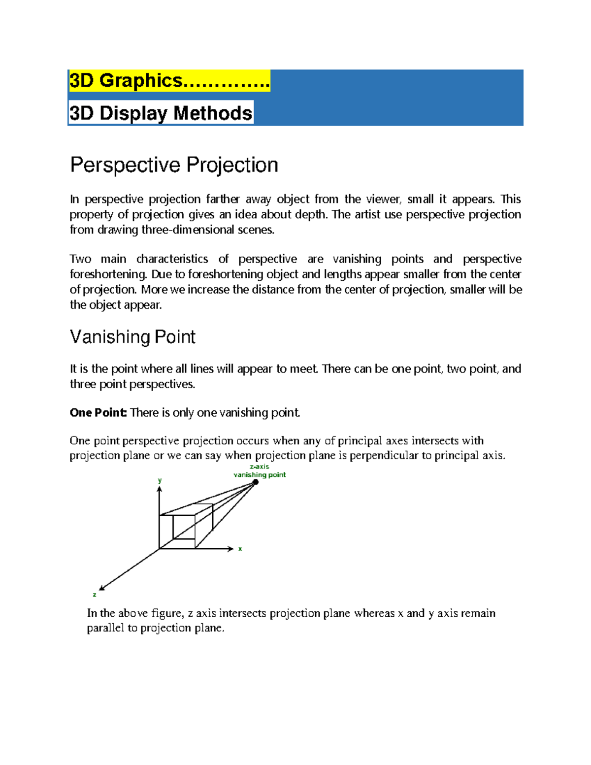 Module 4 CG: 3D Display Methods and Perspective Projection Techniques ...
