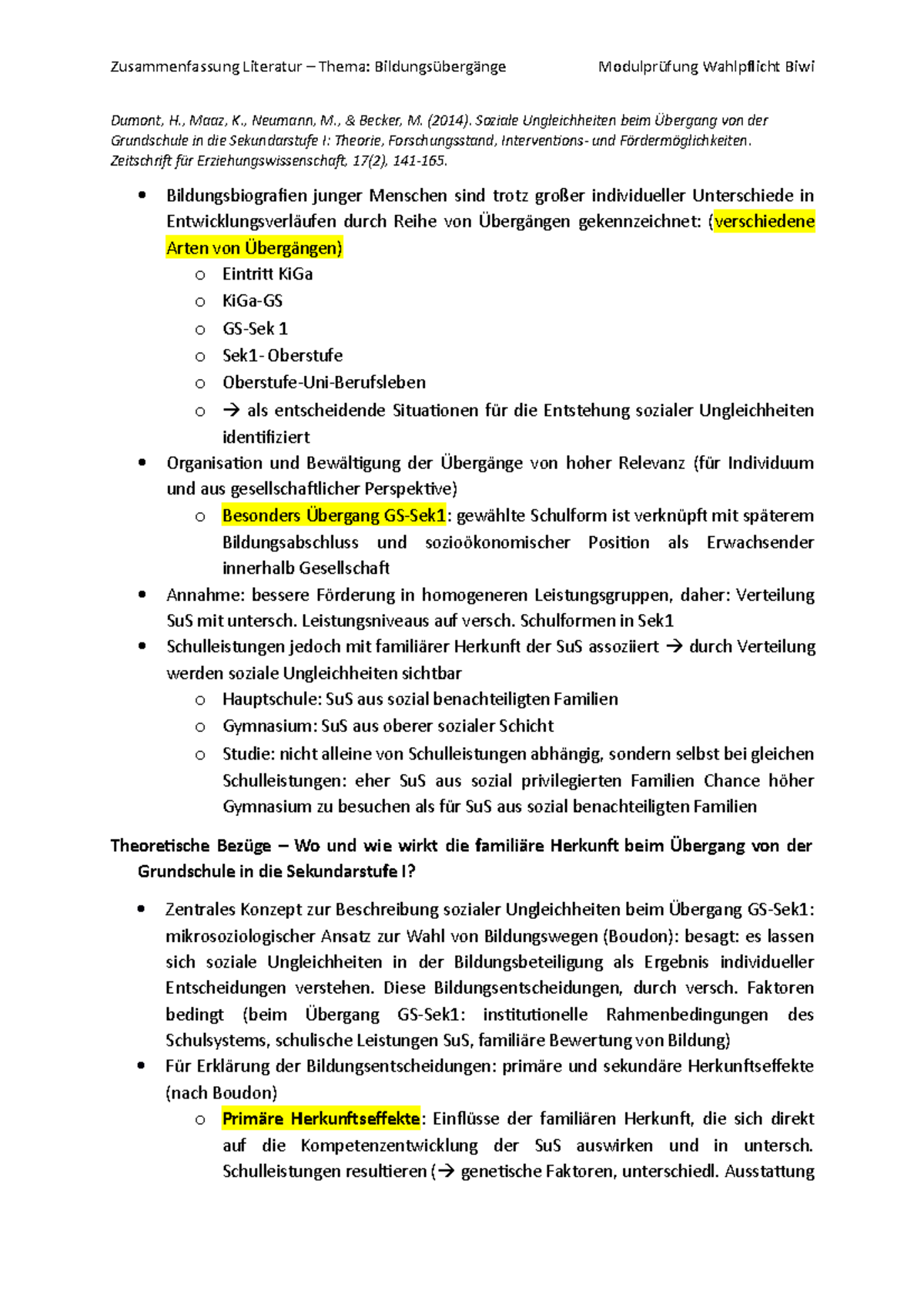 Dumont Soziale Ungleichheiten beim Übergang GS-Sek1 - Dumont, H., Maaz ...