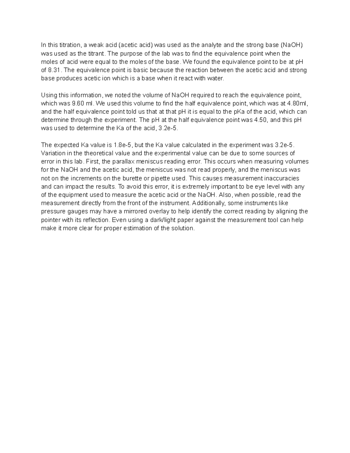 Titration Lab 1 (2025): Acetic Acid and NaOH Analysis Notes - Studocu