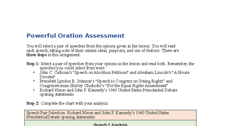 4 - Powerful Oration Assessment for 2023 Speech Analysis - Studocu