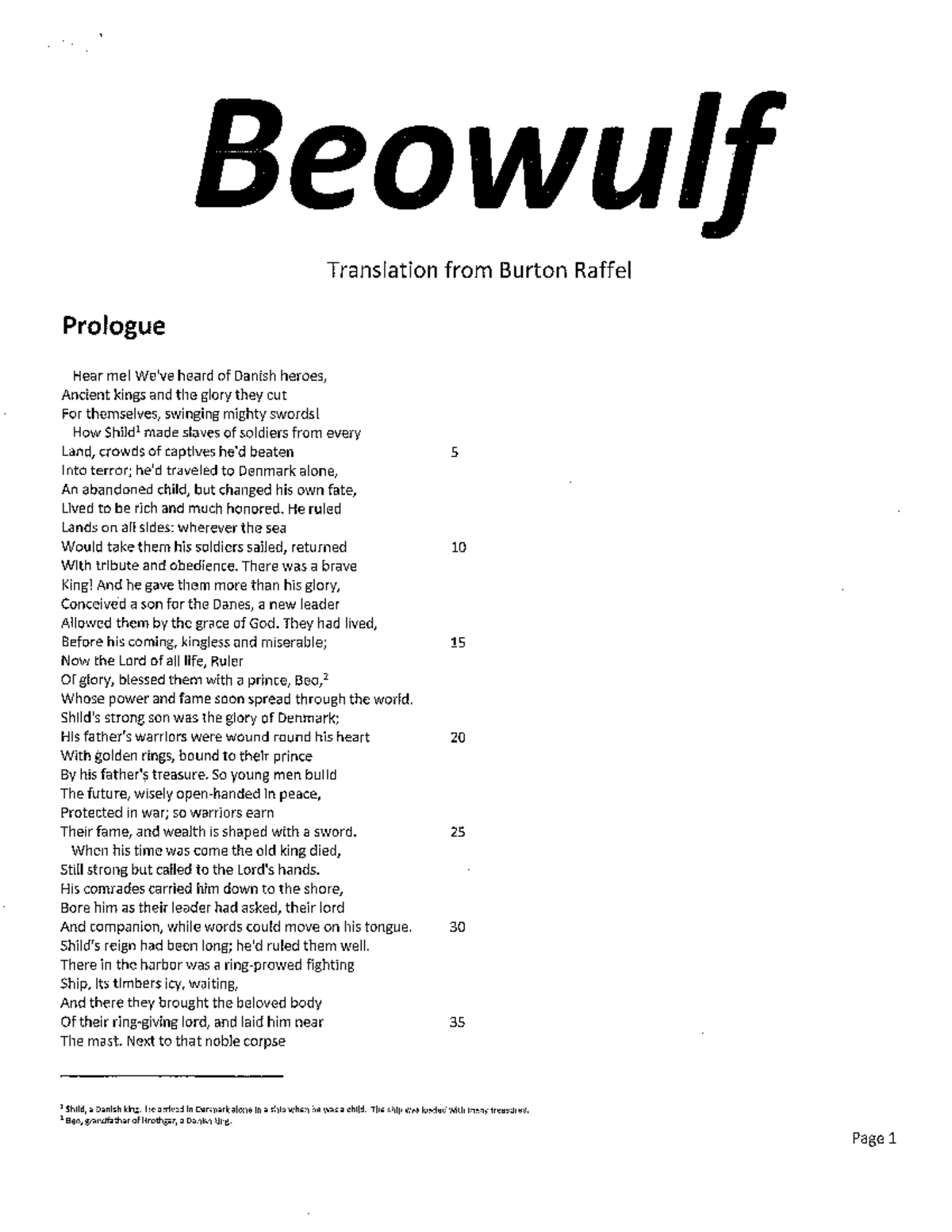 Beowulf (ENG 101) - Translation and Analysis of Burton Raffel's ...
