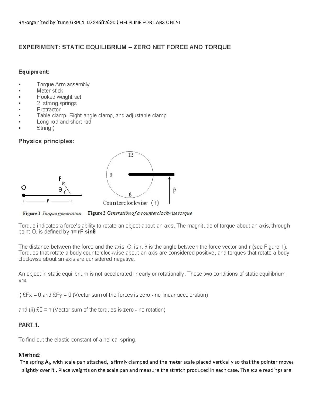 Torque and Static Equilibrium Experiment - GKPL1 0724682620 - Studocu