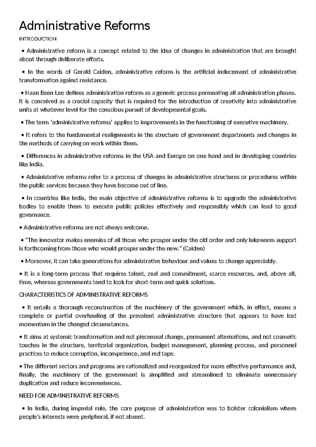 Administrative Reforms: An Overview of Concepts and Contexts - Studocu