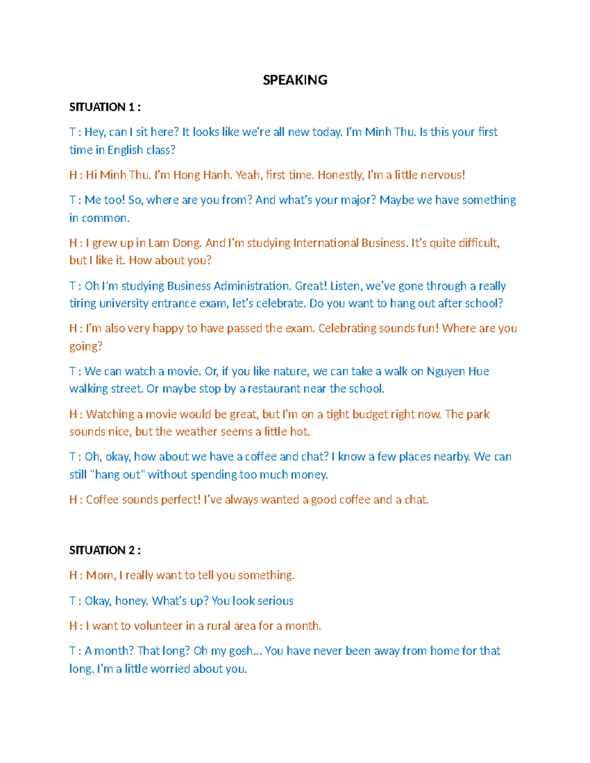 Speaking Situations: Conversations in English Class (CFDVS) - Studocu