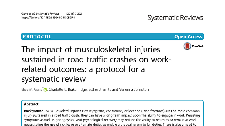 Systematic Review Protocol: Musculoskeletal Injuries & Work Outcomes ...