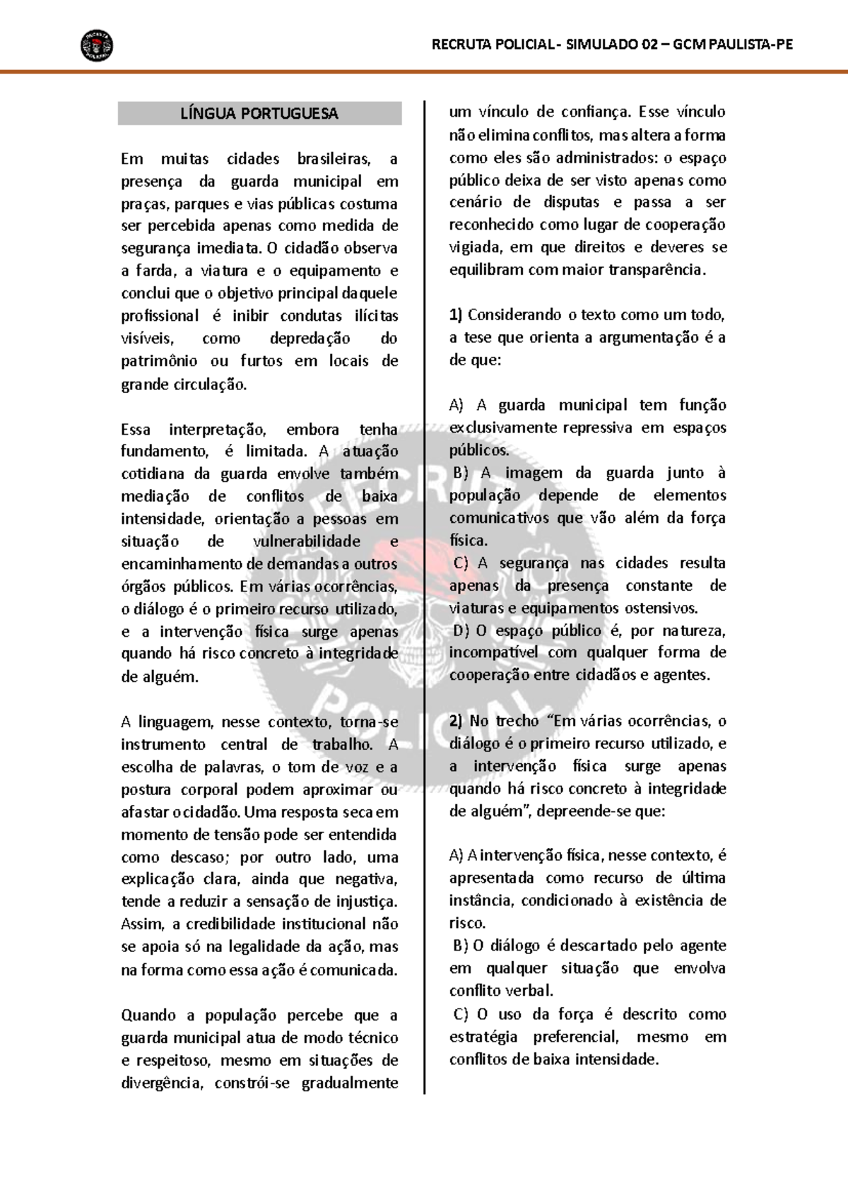 RECRUTA POLICIAL SIMULADO 02 GCM: Análise da Guarda Municipal e ...
