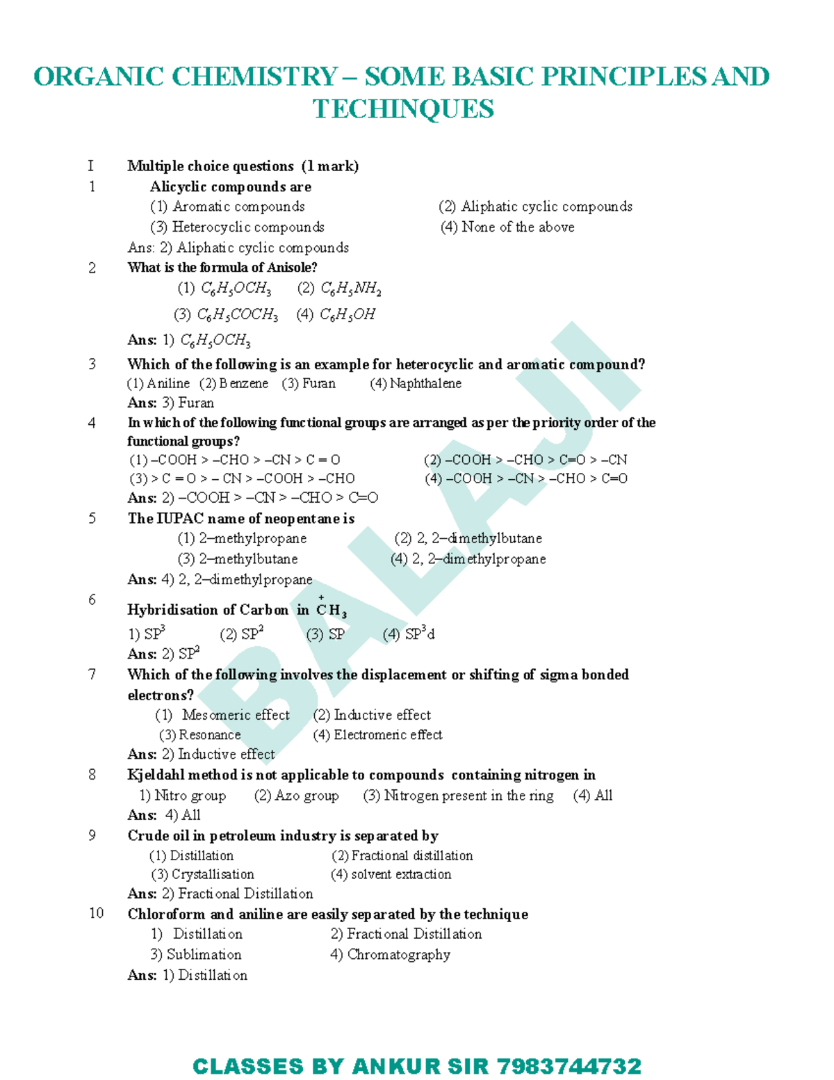 Organic Chemistry I: Key Concepts & Imp Questions for Exam - Studocu