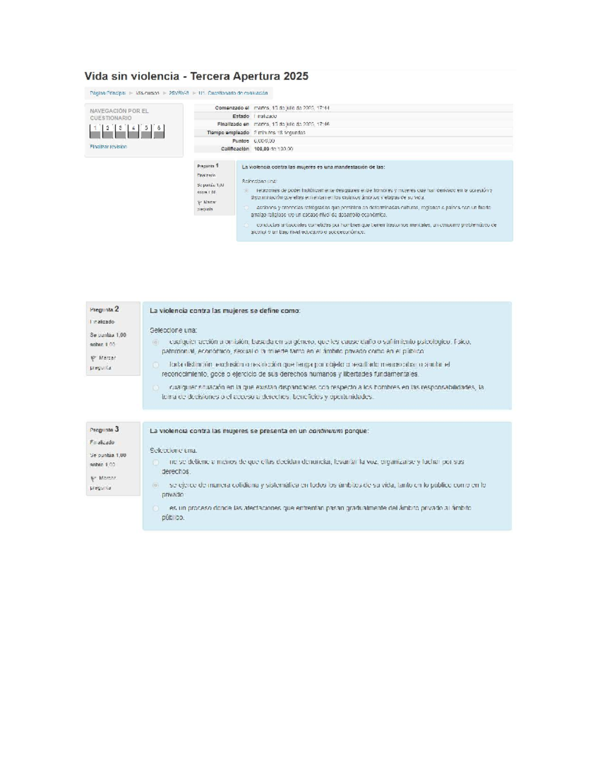 U1. Cuestionario de Evaluación: Vida Sin Violencia 2025 - Studocu