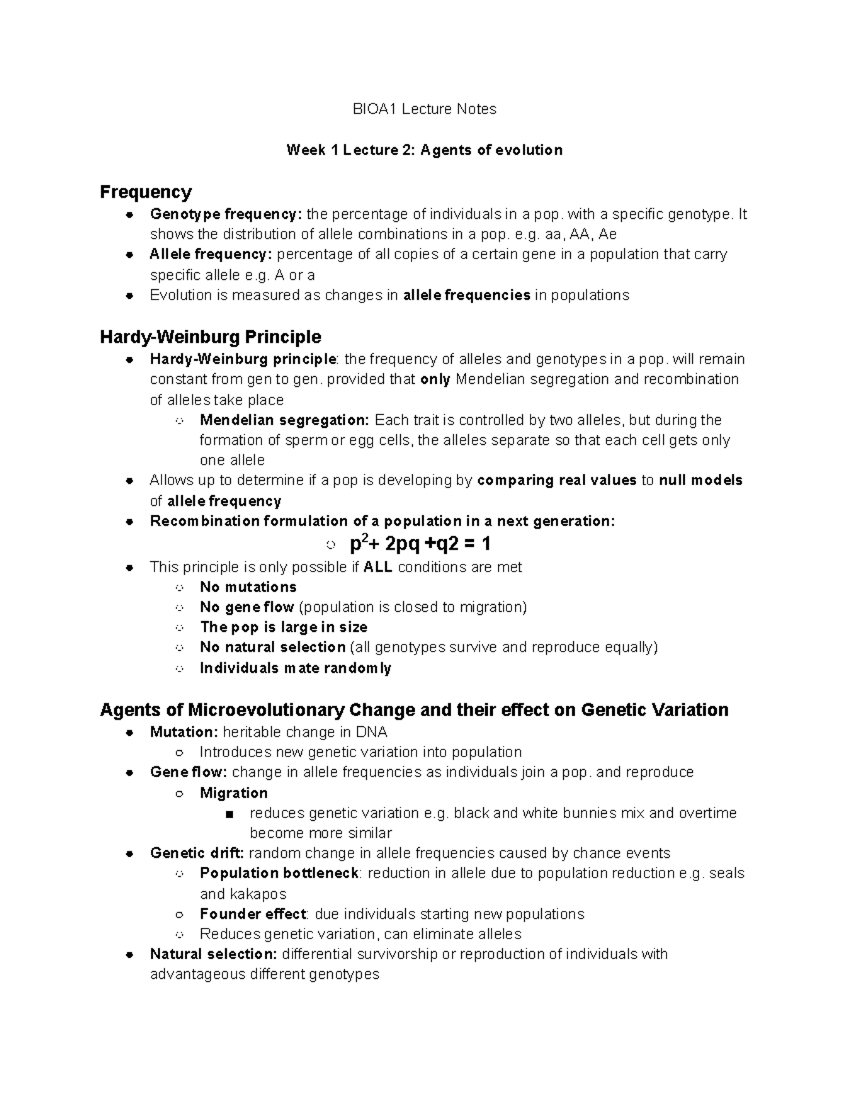 BIOA1 Lecture Notes: Week 1 - Agents of Evolution and Genetic Variation ...