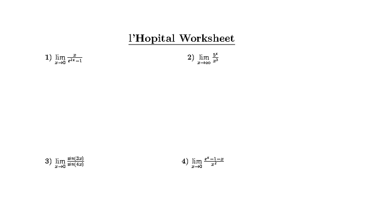 L'Hôpital's Rule Worksheet - Calculus Review - Studocu