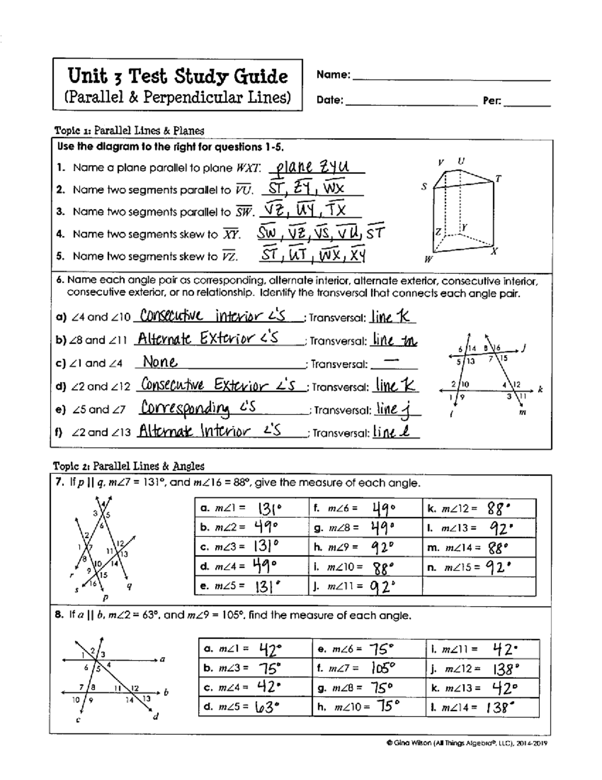 Unit 3 Test Study Guide: Parallel & Perpendicular Lines - Studocu