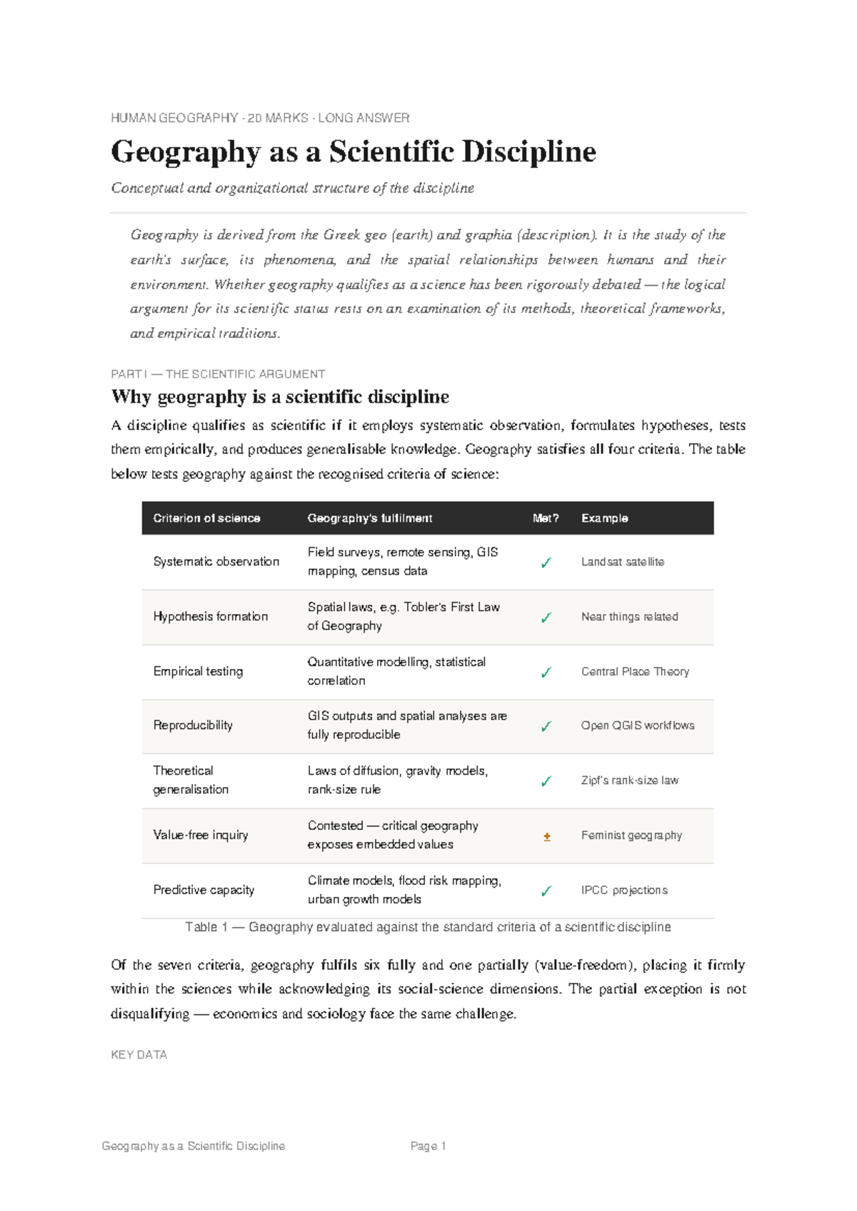 HUMAN GEOGRAPHY 20 MARKS LONG ANSWER: Scientific Discipline Overview ...