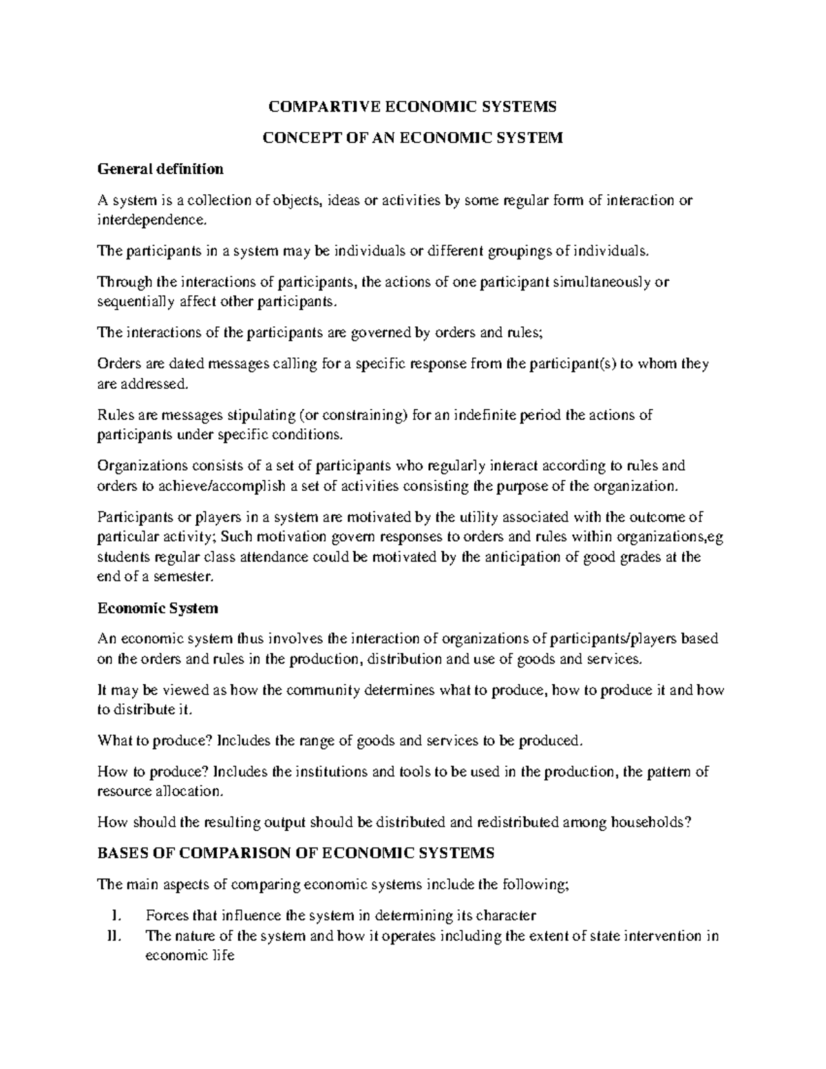 Comparative Economic Systems: Foundations and Influences (ECO 301 ...
