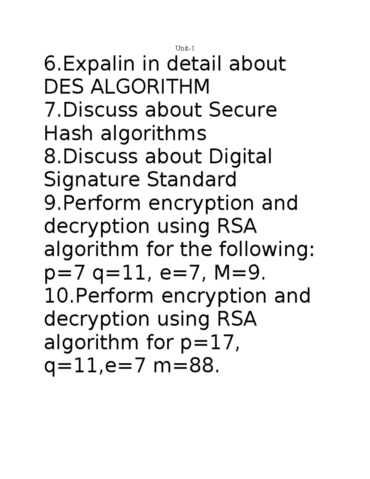 Unit 1 - Comprehensive Notes on Cryptography Concepts and Algorithms ...