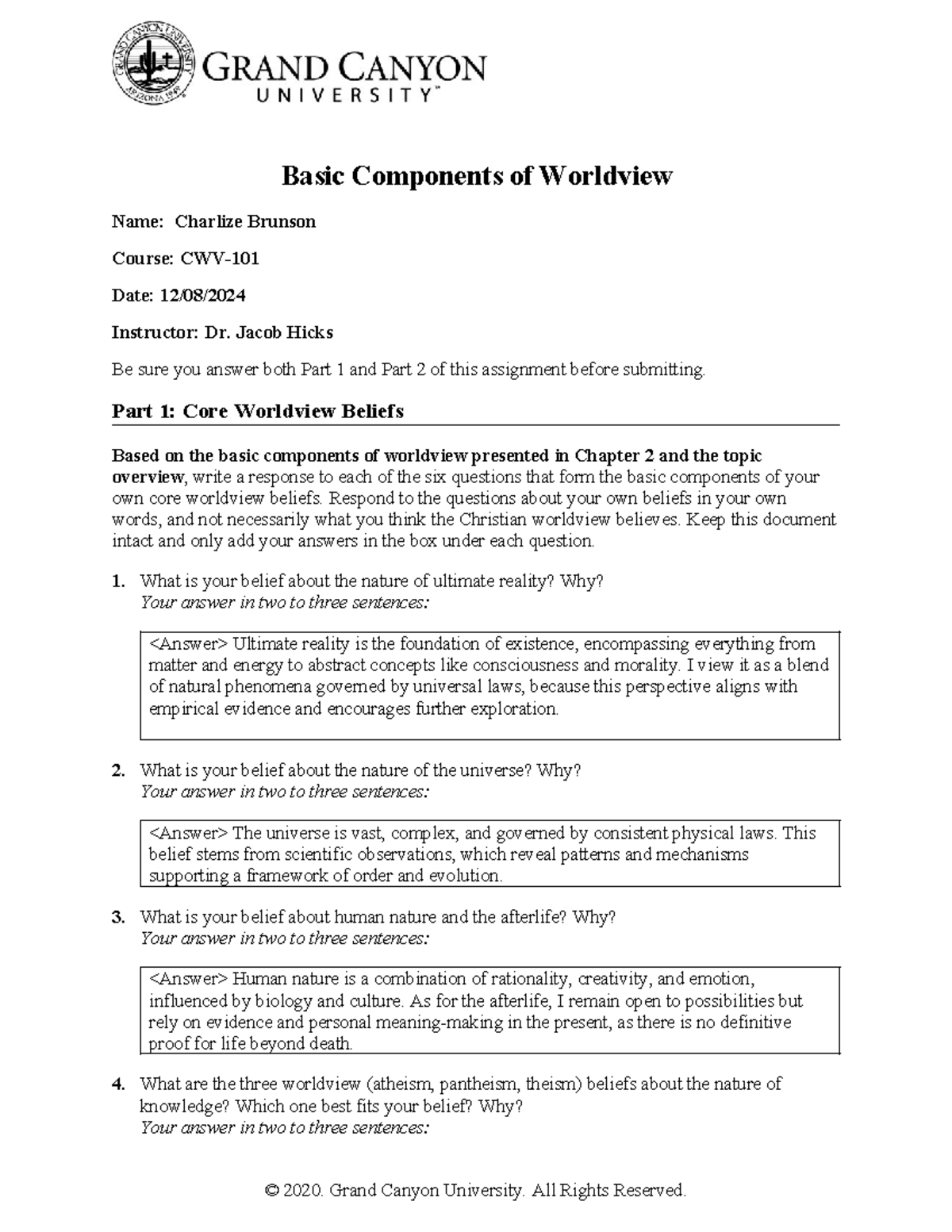 CWV-101-301-RS-T1Basic Components Of Worldview - Basic Components of Worldview Name: Charlize ...