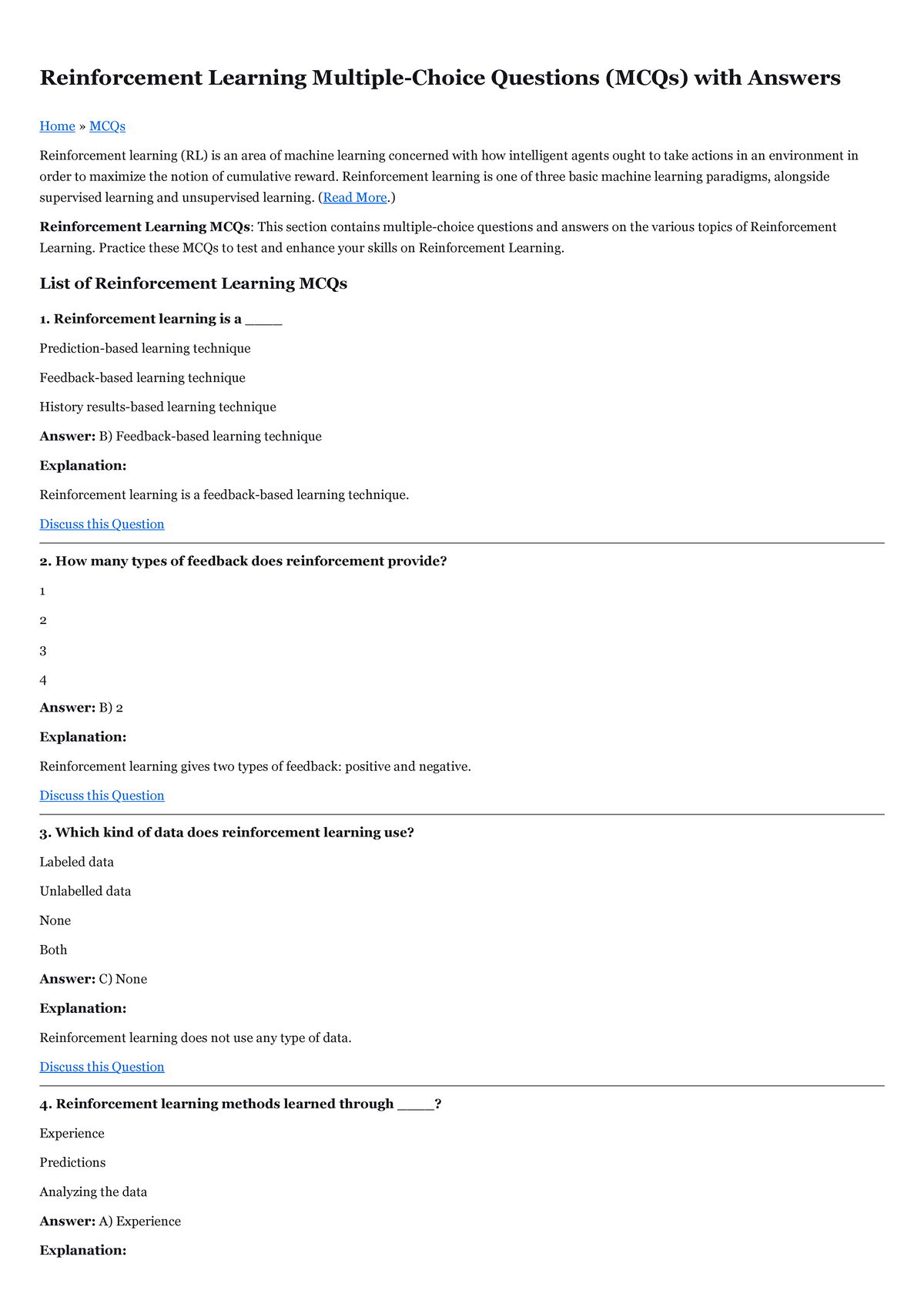 Reinforcement Learning (RL) MCQs with Answers for Exam Preparation - Studocu