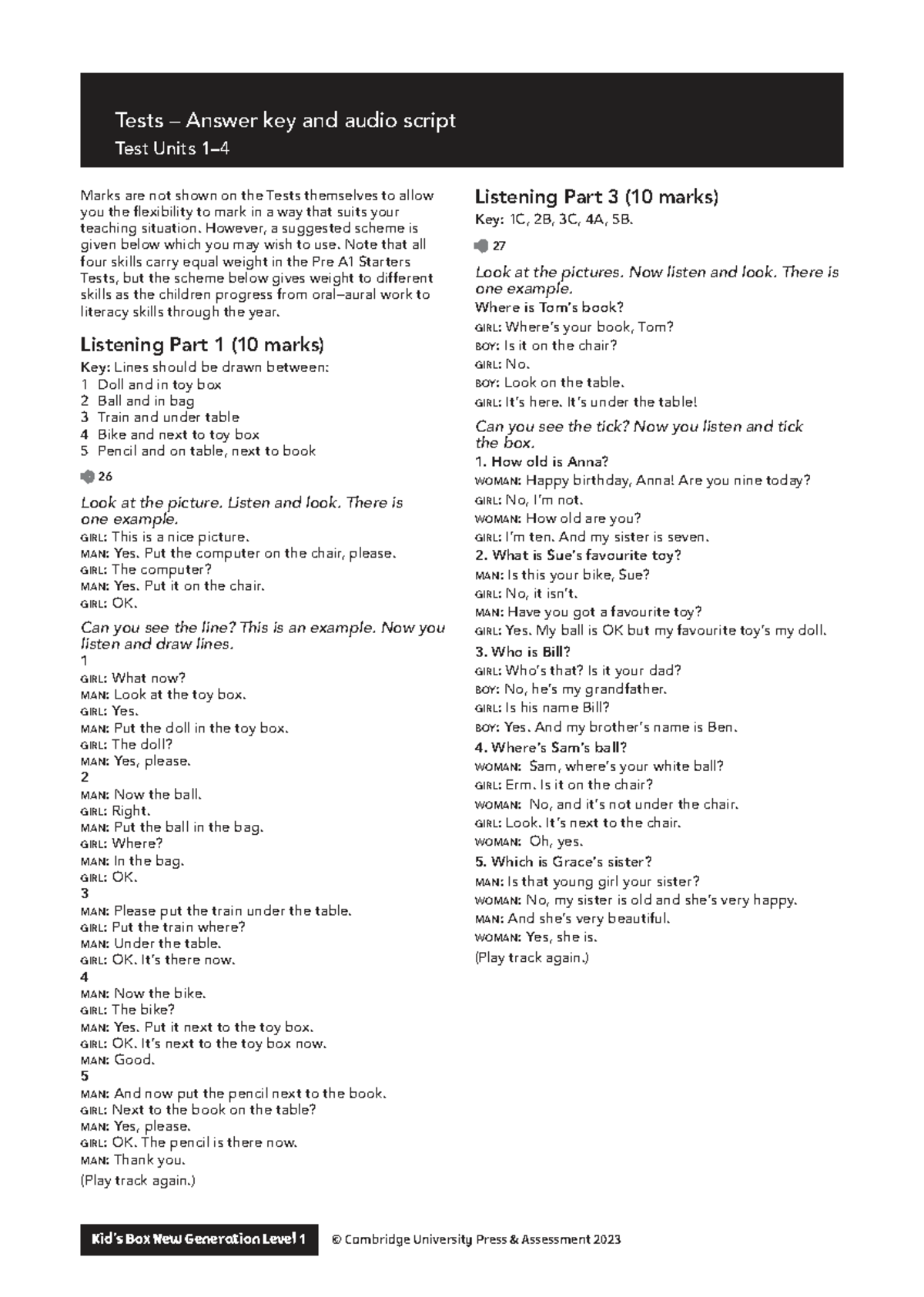 Kids Box Level 1 Test Units 1-4: Audio Script & Answer Key - Studocu