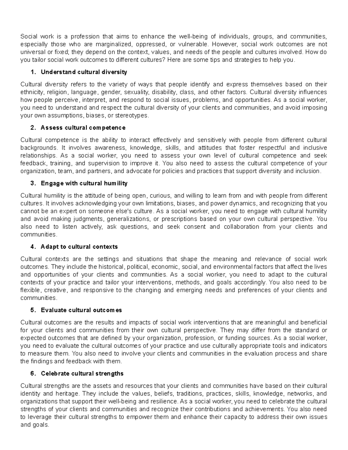 Culturally Competent Social Work: Strategies for Effective Practice ...