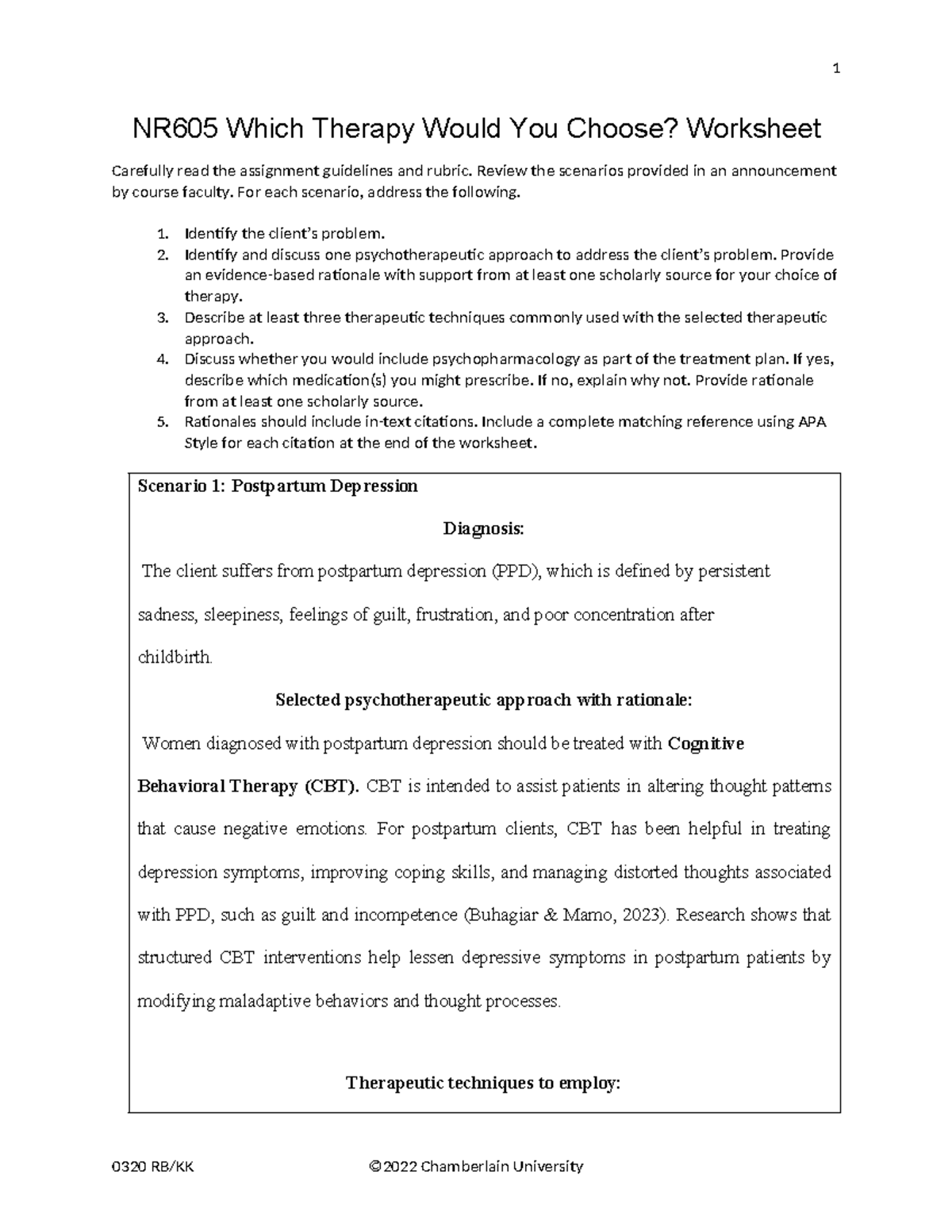 NR605 WEEK 5 Worksheet - Choosing Therapeutic Approaches - Studocu
