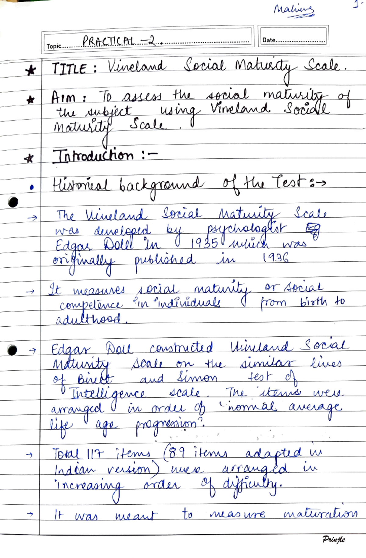 VSMS Psychology Practical Report: Social Maturity Scale Insights - Studocu