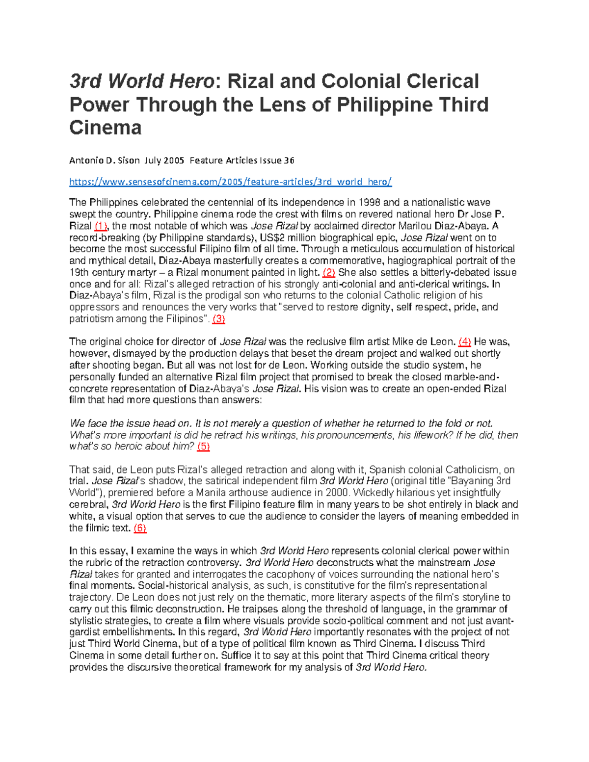 3rd World Hero: Analyzing Rizal and Colonial Power in Philippine Cinema ...