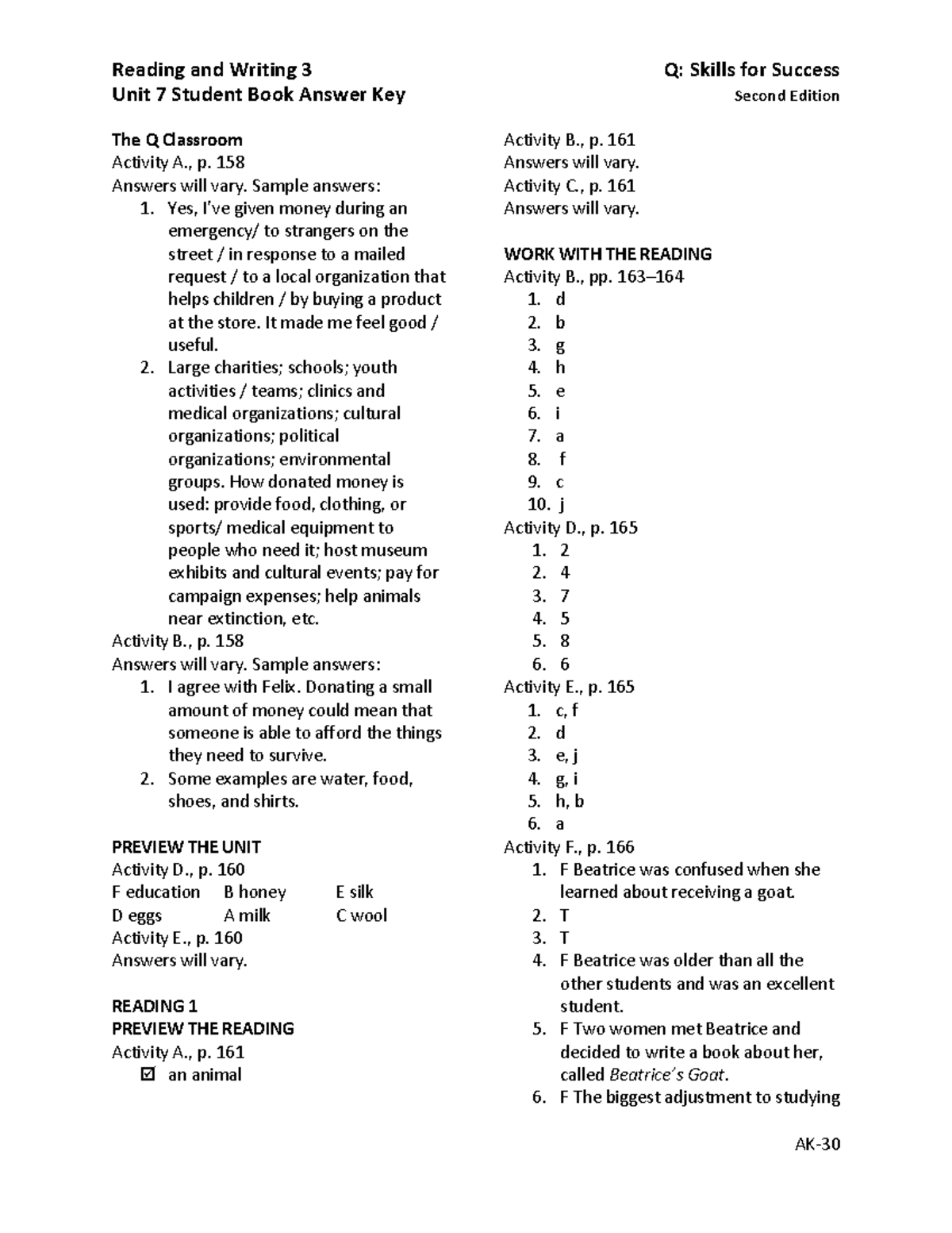 Reading and Writing 3 Unit 7 Student Book Answer Key: Activities and ...