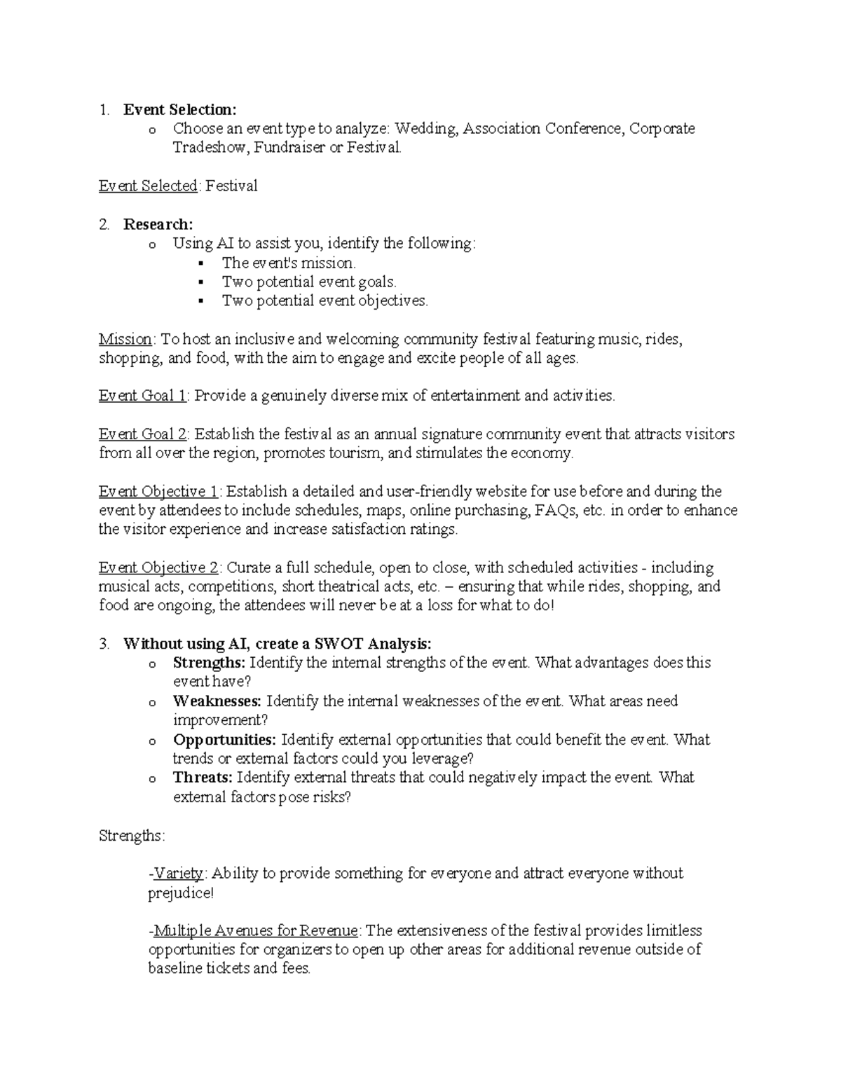 SWOT Analysis for Festival Event Planning (Course Code: EVENT101) - Studocu