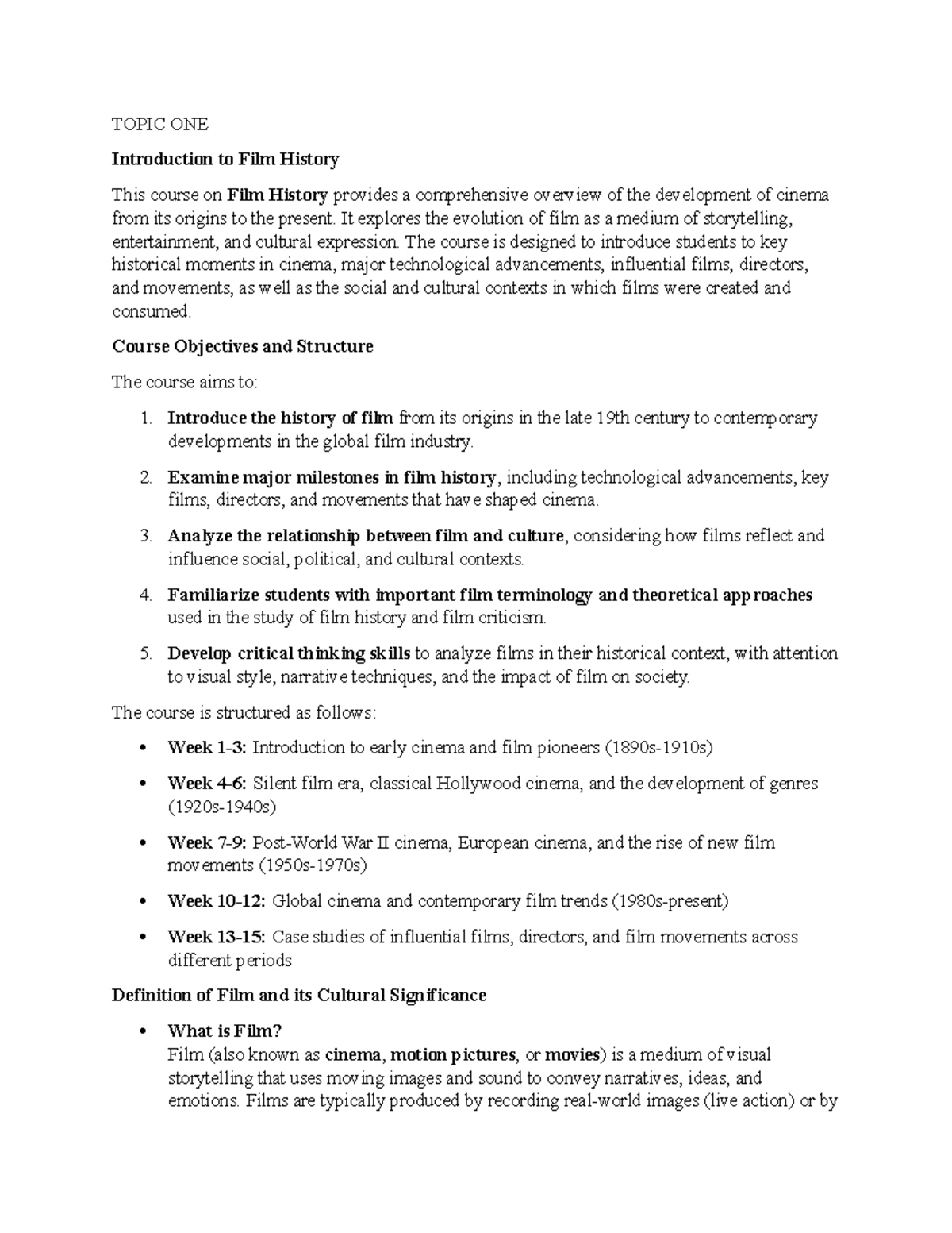 History of Film: Course Overview and Key Developments (FILM101) - Studocu
