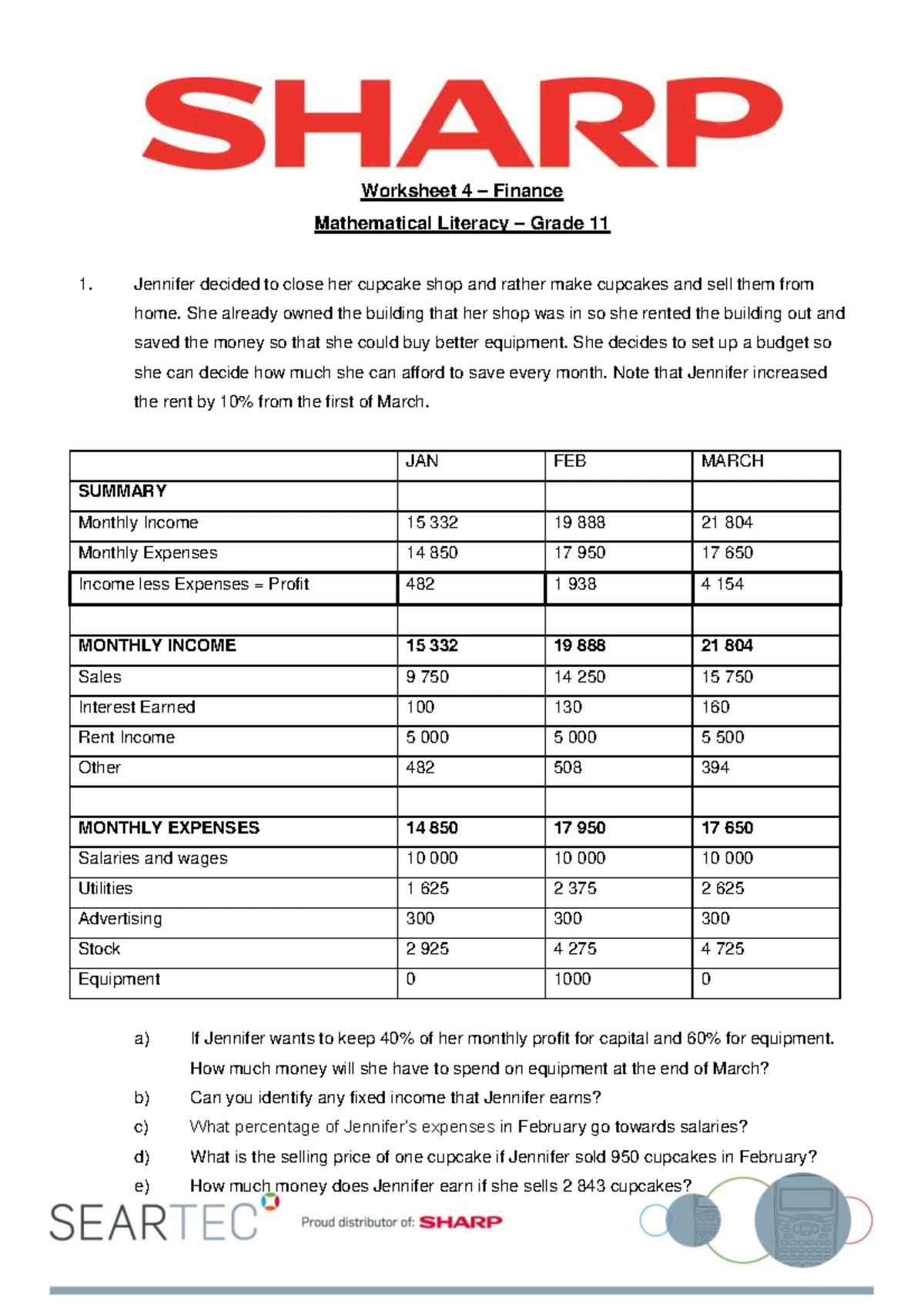 Worksheet 4: Finance Math Literacy - Grade 11 Activities & Problems ...