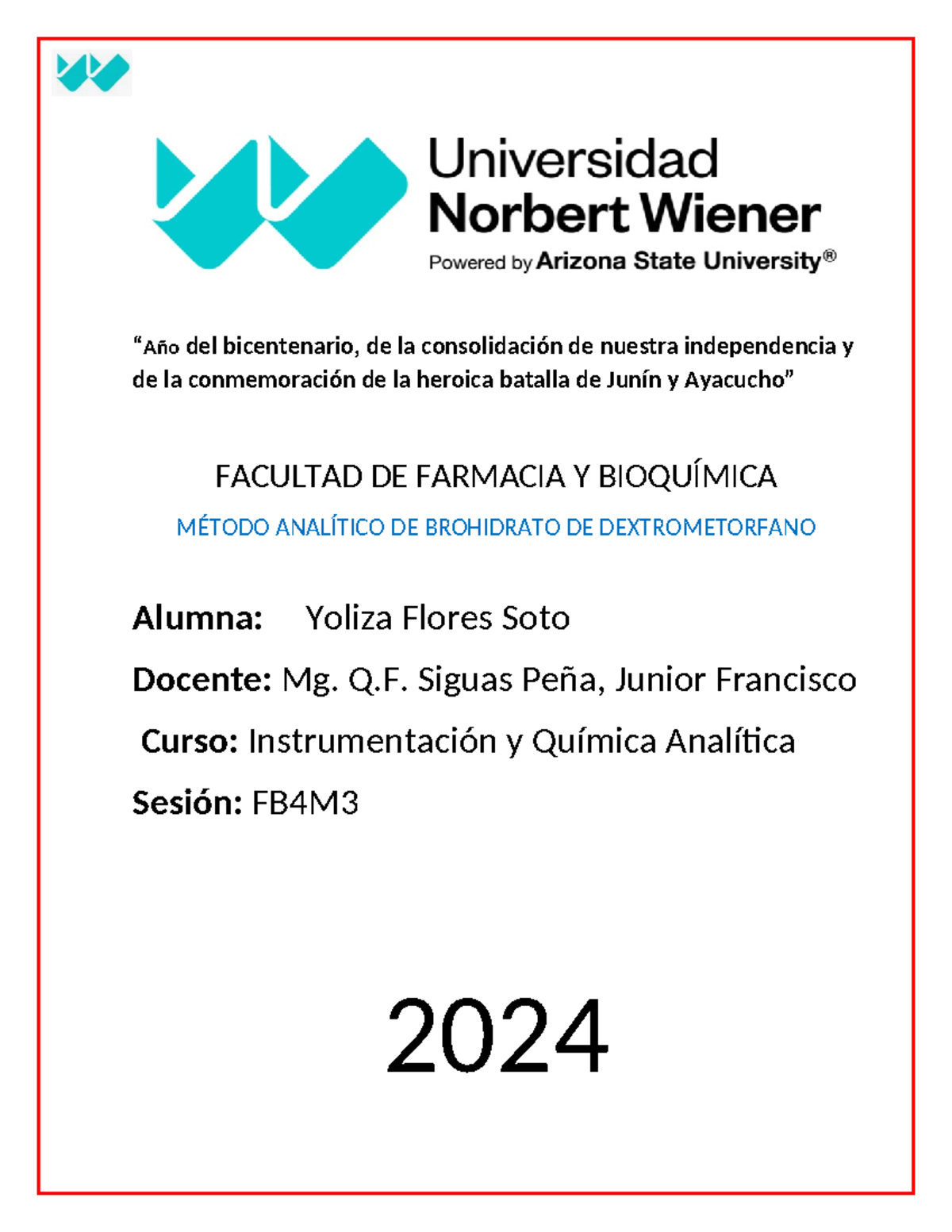 Métodos Analíticos para el Bromhidrato de Dextrometorfano - FB4M - Studocu