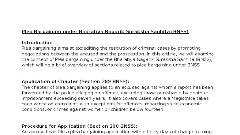 Plea Bargaining Overview under BNSS: Key Sections Explained - Studocu