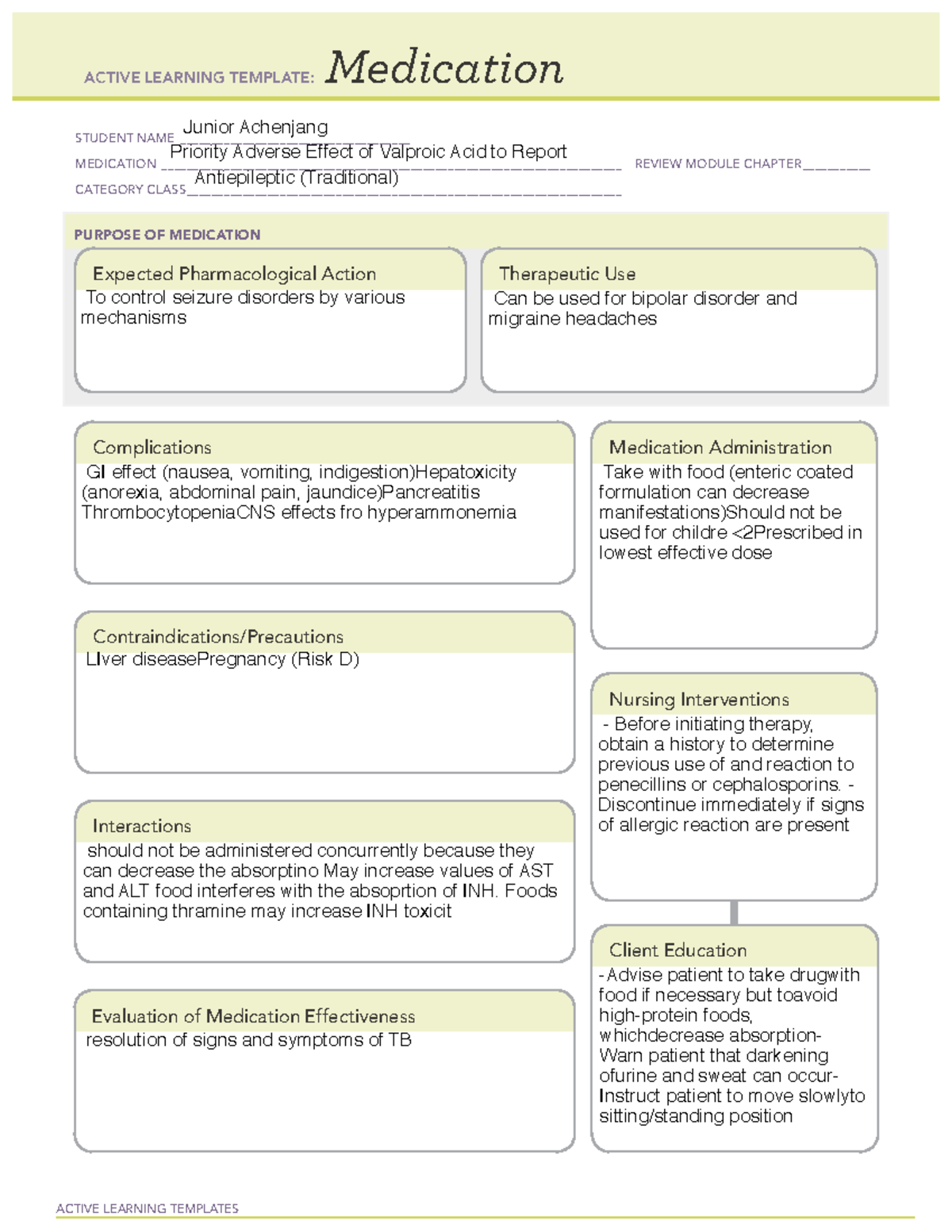 Valproic Acid Priority Adverse Effects for Nursing (Module Review ...