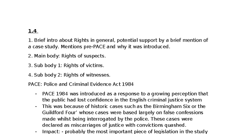 WJEC 1.4 Criminology Unit 3: Rights of Suspects, Victims & Witnesses ...
