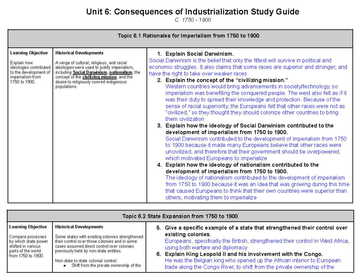 AP World History Unit 6 Study Guide - Unit 6: Consequences of ...
