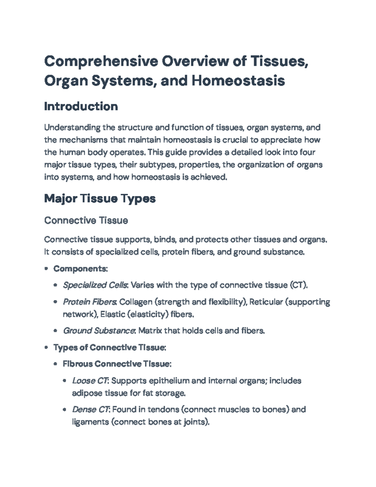 Comprehensive Guide to Tissues, Organ Systems, and Homeostasis ...