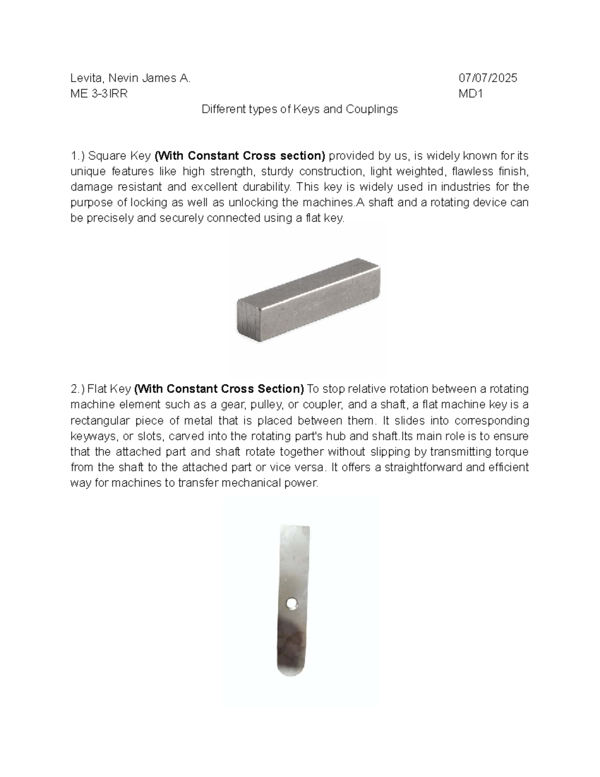 ME MD1: Overview of Keys and Couplings in Mechanical Systems - Studocu