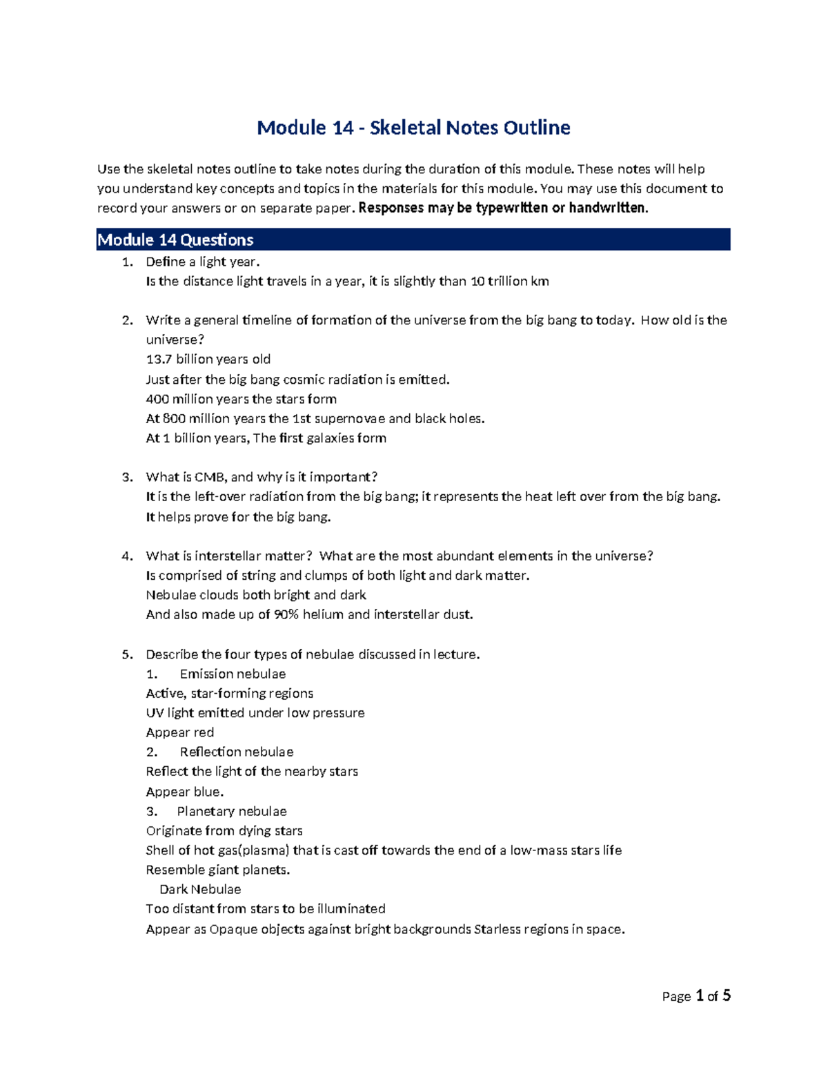 Module 14: Outline of Key Concepts in Skeletal Notes - Studocu