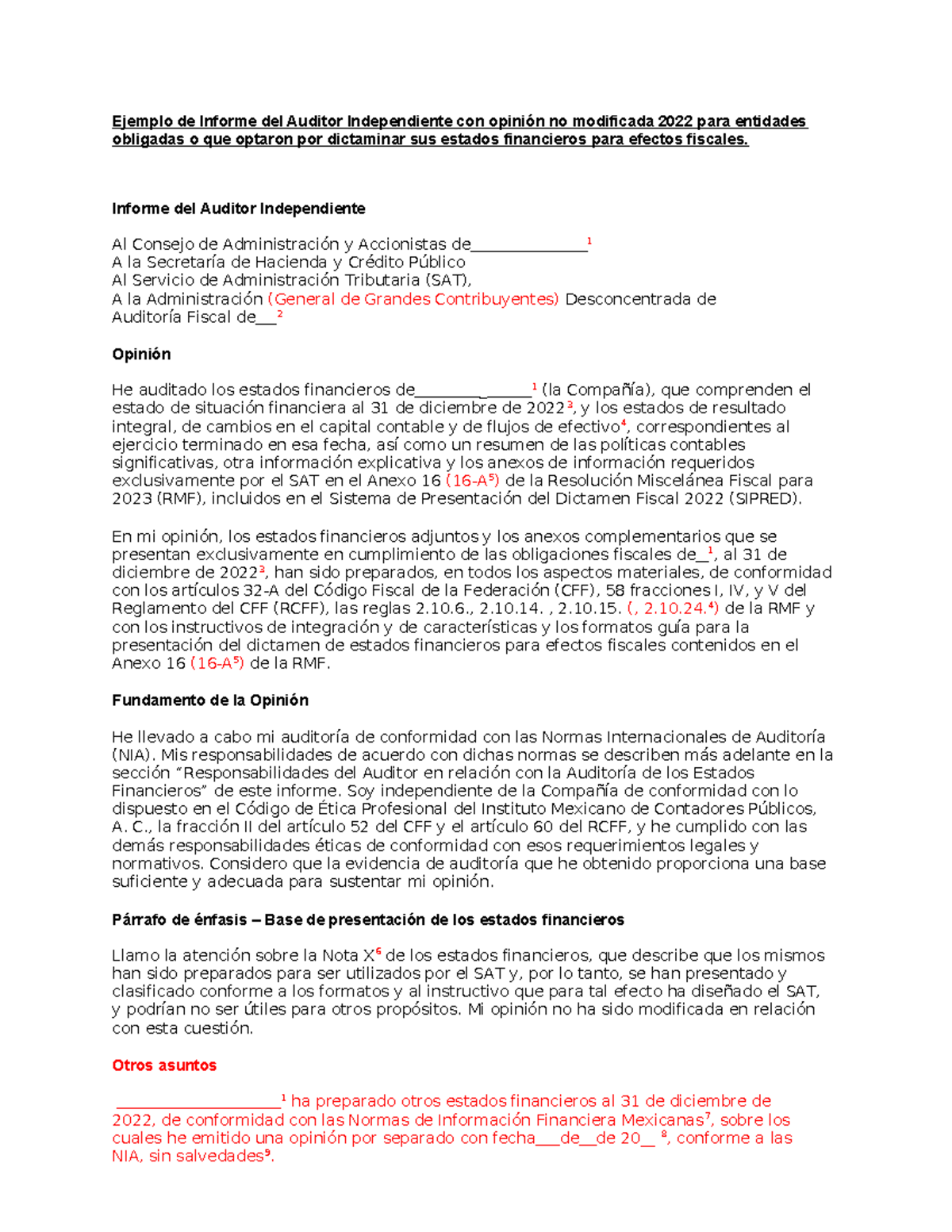 Informe del Auditor Independiente 2022 para Estados Financieros - Studocu