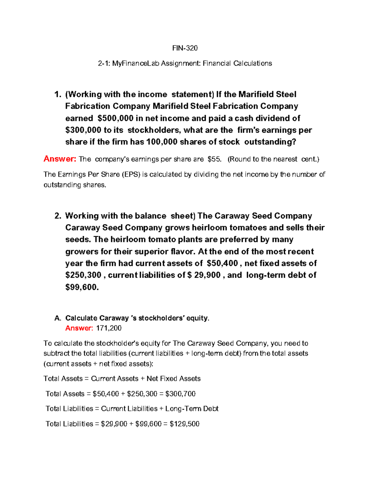 FIN-320-2-1-Financial Calculations Assignment Notes - Studocu