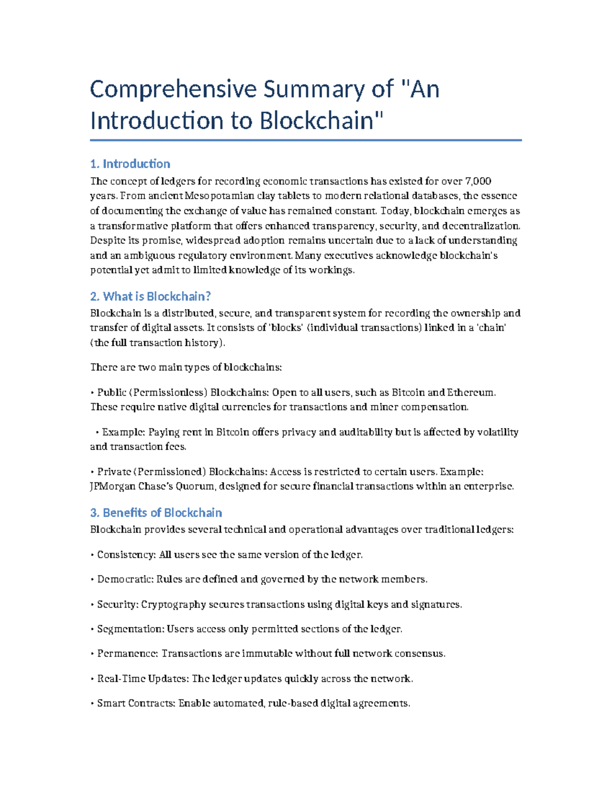 Comprehensive Summary of Blockchain Concepts and Applications - Studocu